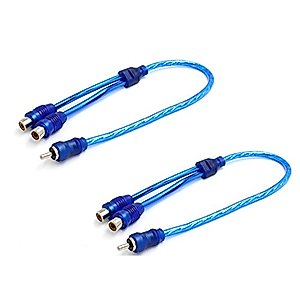 iexcell 2 Pcs 1 Male to 2 Female RCA Speaker Splitter Shielding Cable Adapter, Blue