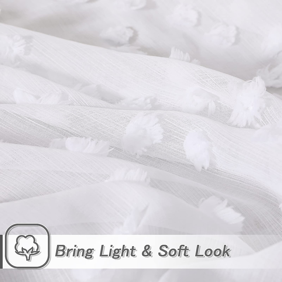 MYSKY HOME Pom Pom White Sheer Curtains for Bedroom Living Room Light Filtering Semi-Sheer Curtains for Nursery Girls Kids Room Rod Pocket Boho Voile Draperies White 52 x 63 inch 2 Panels