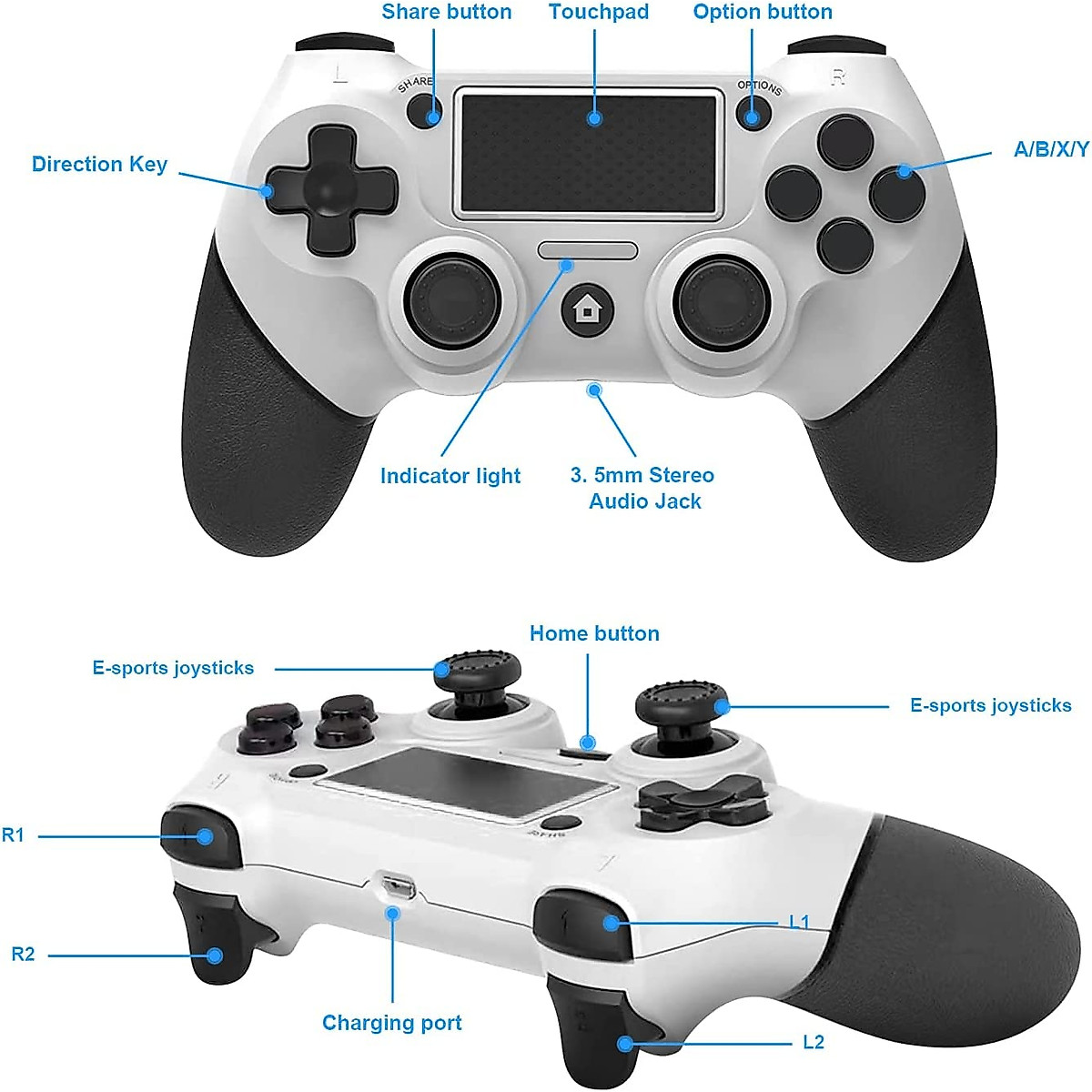 SADES PS-4 Wi'reless Controller Gamdpad for Playstation 4/ PS-4 Pro Console, Remote Joystick with Enhanced Responsiveness, Motion Motor/LED Lights/Audio Function/Anti-Slip Design(Ship from USA)
