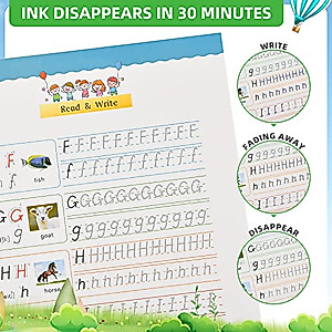 4 Pack Large Magic Practice Copybook for Kids,Reusable Handwriting Workbook,Grooves Calligraphy Practice for Preschoolers,Pen Control Writing Skill Practice,Auto Disappearing Ink Pen for Beginner