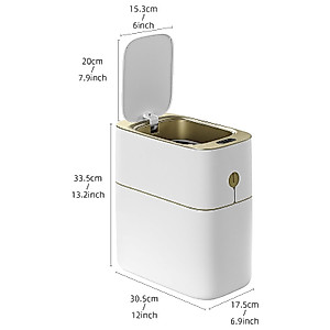 MOPALL Bathroom Trash Can Automatic Touchless,Small Motion Sensor Trash Can with Lid,4 Gallon White-Gold Narrow Smart Garbage Can,Boho Decorative Wastebasket for Bedroom,Home Office,Bathroom