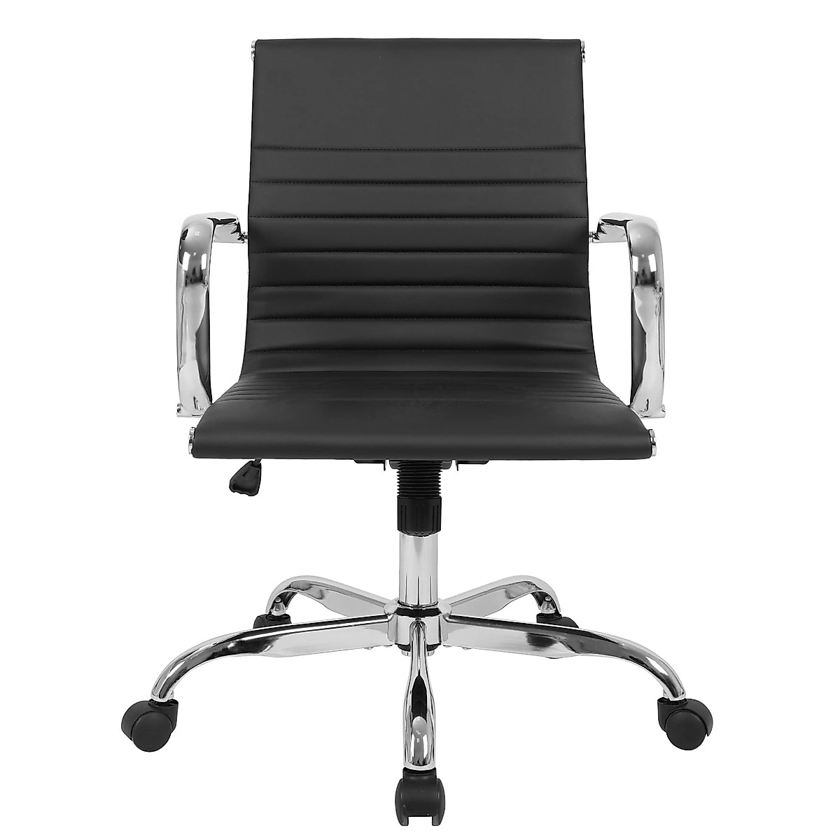 LANDSUN Home Office Chair Mid Back PU Leather Ribbed Swivel Tilt Adjustable Computer Desk Chair with Armrest Executive Conference Black