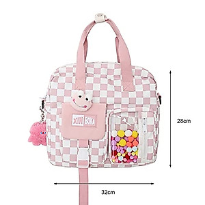 ASUYOERU Japanese Plaid Shoulder Backpack Korean Large Capacity Students Schoolbag, Pink, large 41*30*12cm