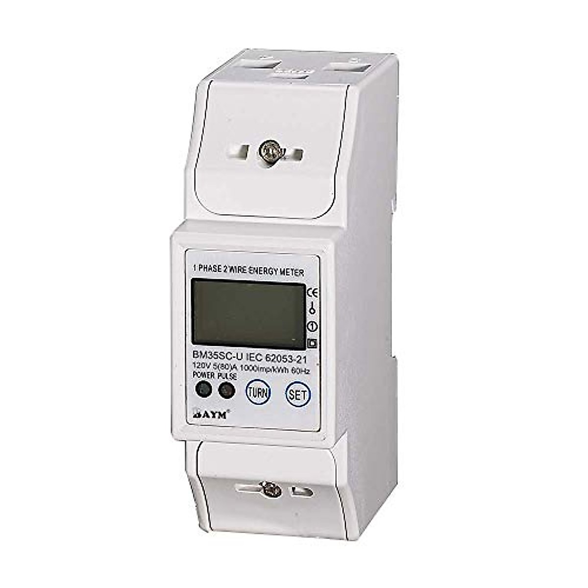 BAYM® 5(80) A 120V 60HZ Single Phase Din Rail Digital Modbus Smart Remote KWH Watt Hour Din-Rail Energy Meter LCD with Button 80A