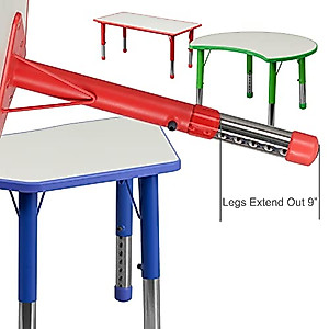 Flash Furniture Wren Adjustable Classroom Activity Table for School and Home, Rectangular Plastic Activity Table for Kids, 23.625" W x 47.25" L, Red/Gray