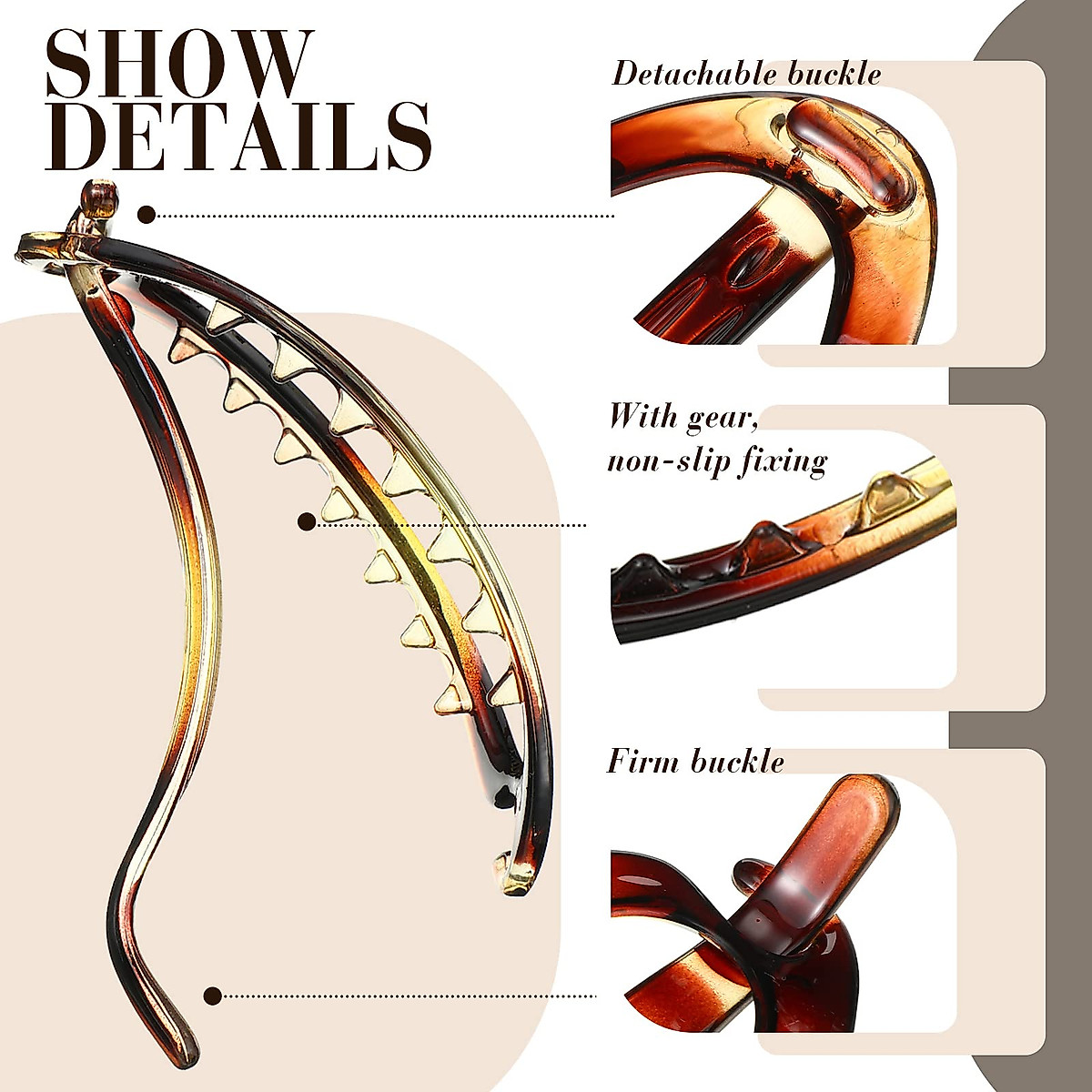 Yilloog 3 Pieces French Hair Barrette Clip French Clips Flexible Ponytail Holder Plain Strong Grip Closure Barrettes Styling No Metal Hair Accessories for Women Girls, 3 Colors (Oval Shape)