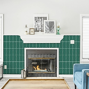 Peel and Stick Tiles Green Twill Pattern Kitchen Mosaic Wall Tiles Self-Adhesive DIY Backsplash Stick-on Vinyl Wall Tiles for Kitchen and Bathroom 10" X 10" Each, 4 Sheets Pack (Green-Twill)