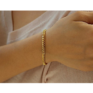 VIROMY Dainty Gold Chain Bracelets for Women 18K Gold Filled Simple Cuban Link Chain Curb Link Chain Paper Clip Toggle Bracelet for Women Jewelry Gifts