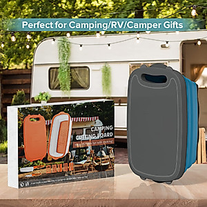 Gintan Camping Cutting Board, 9-in-1 Collapsible Chopping Board with Colander, Gifts for Campers Happy Camper,Camping Accessories for RV Campers(Blue+Grey)