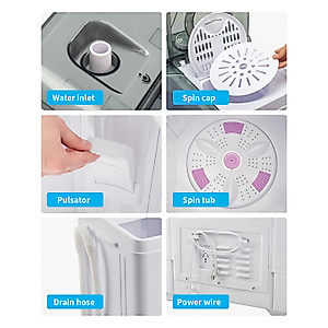 LEADZM 26LBS Portable Washing Machine, Washer(18Lbs) and Spinner(8Lbs), Mini Compact Twin Tub Washer and Dryer Combo with Pump Draining, Great for Dorms Apartments RV Camping (White & Grey)