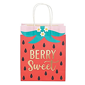 Sparkle and Bash Strawberry Gift Bags with Handles for Berry Sweet Birthday Party Favors (10 x 8 x 4 In, 24 Pack)