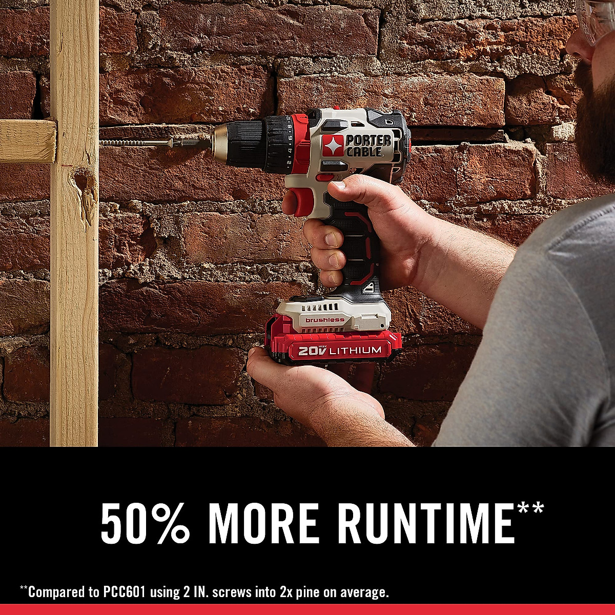 PORTER-CABLE 20V MAX* Cordless Drill / Driver Kit, 1/2-Inch (PCCK607LB)
