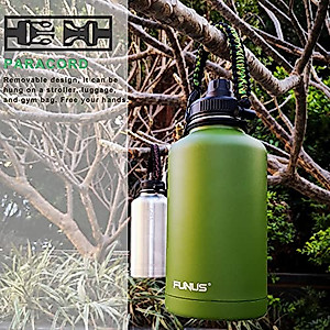 FUNUS 64oz Insulated Water Bottle (2 Lids) Vacuum Stainless Steel with Handle Flip Top Lid and Paracord BPA Free Metal Water Jug Sports Outdoor Camping