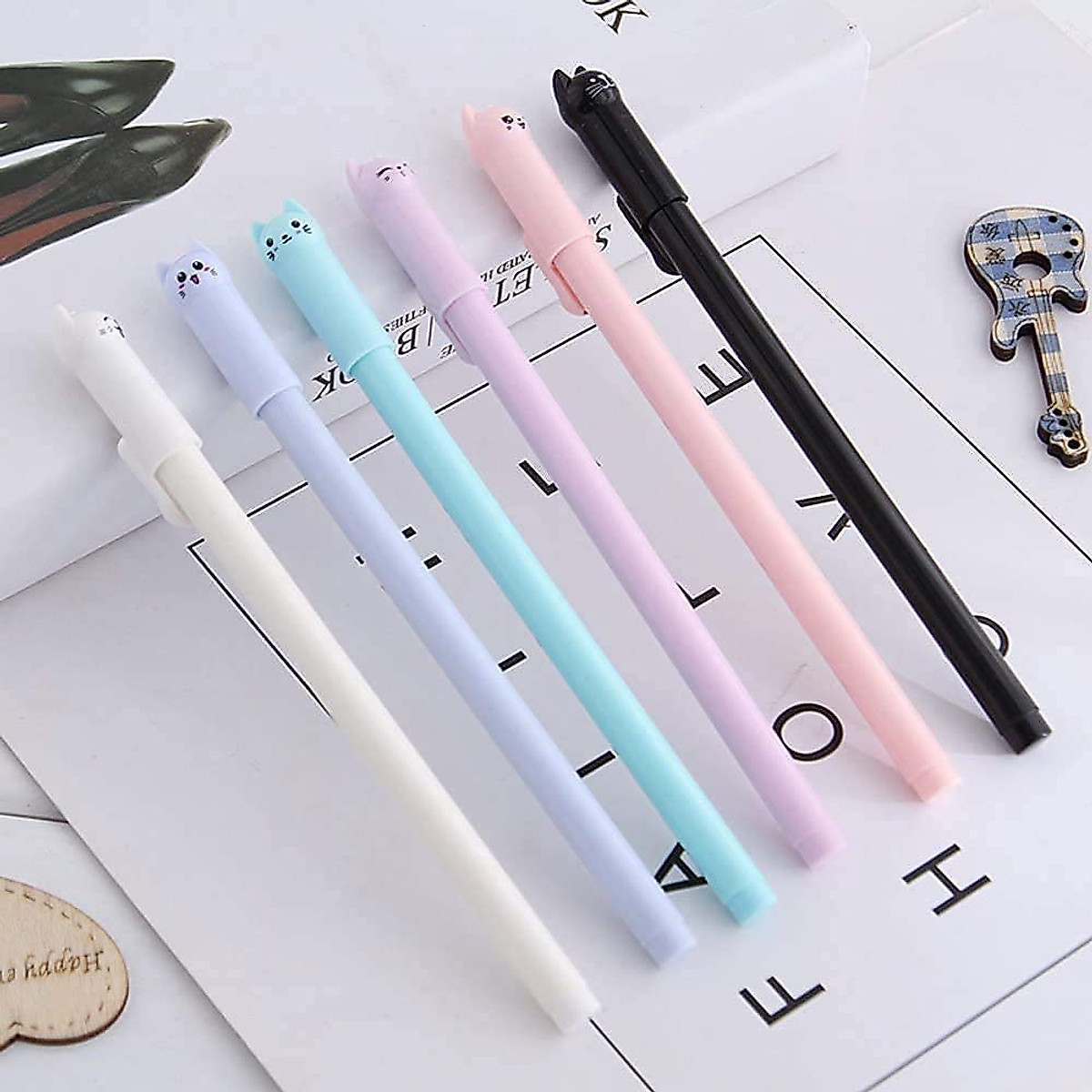 sencoo 12 pack Erasable Black Gel Pens Girl Cute Pens Kawaii Cat Pens Students Stationery Erasable Gel Pens Childern Gift