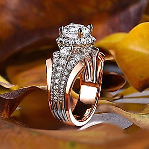GUIDECUN Women's Rose Gold Exquisite Art Deco Wedding Engagement Ring Fashion All-Match Round White CZ Cubic Zirconia Ring Gift (US Size 8)