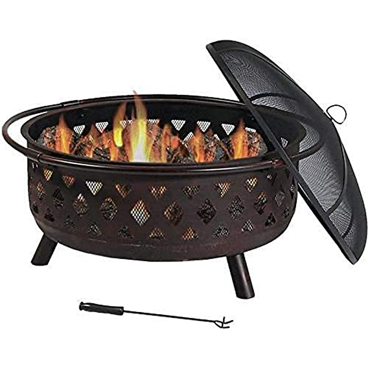 LEAYAN Garden Fire Pit Grill Bowl Grill Barbecue Rack Fire Pit,36" Large Bonfire Wood Burning Patio & Backyard Firepit for with Spark Screen Fireplace Poker and Round Cover,Outdoor Fire Pits
