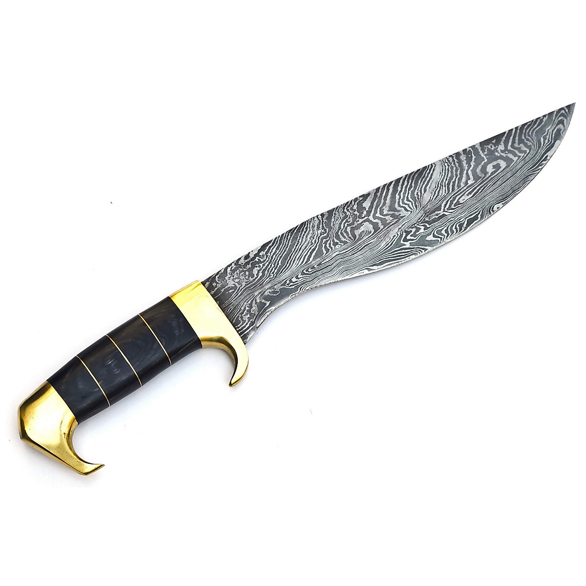Skokie Knives Custom Hand Made Damascus Steel Hunting Knife Handle Black Pakka Wood with Brass Spacer