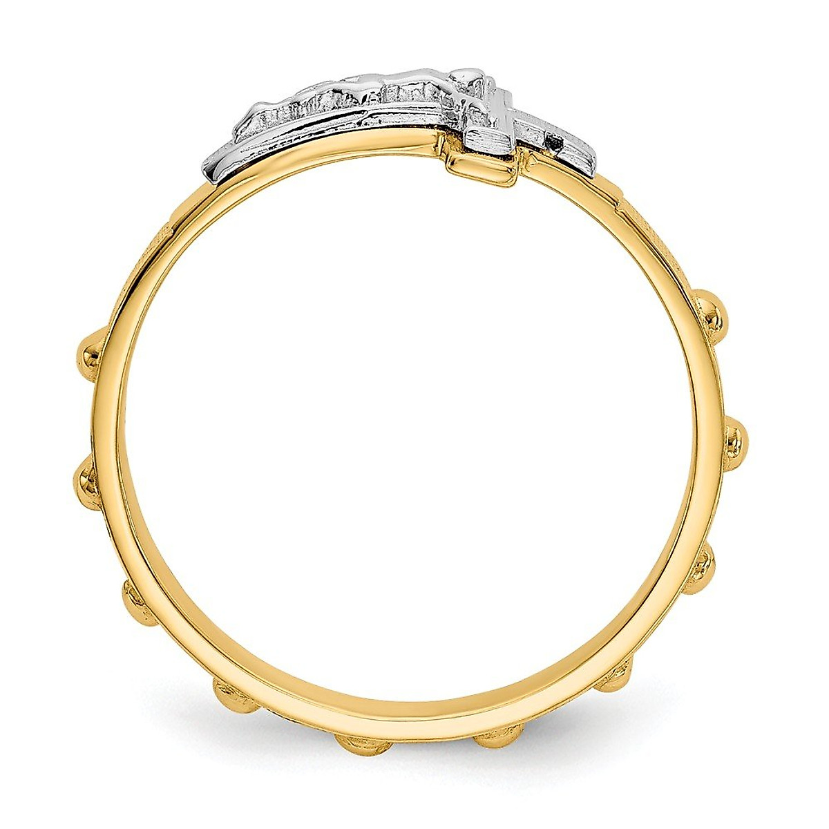 Size 8 - Solid 14k Gold Two-Tone Crucifix Cross Rosary Ring (2mm)