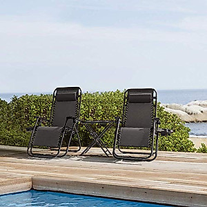 Homall 3 Pcs Zero Gravity Chair Patio Folding Recliner Outdoor Chaise Lounge Chairs Portable Reclining Chair Set with Side Table (Black)