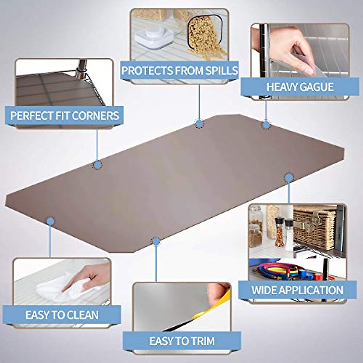 BRIAN & DANY 14" X 24" Wire Shelf Liners Value Pack of 3, Industrial Strength Thick Verson(0.4mm Rolled),Gray