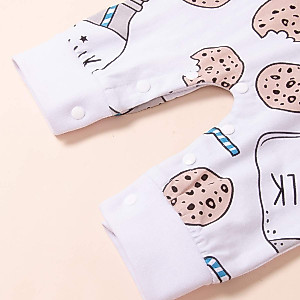 Aiabaleaft Baby One Piece Romper Bodysuit Jumpsuit Long Sleeve MilkCookies Bodysuit 0-12M White, 0-3 Months
