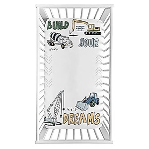 Sweet Jojo Designs Construction Truck Boy Fitted Crib Sheet Baby or Toddler Bed Nursery Photo Op - Grey Yellow Black Blue and Green Transportation Chevron Arrow