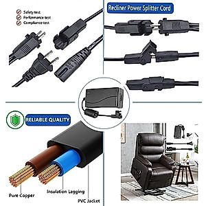 Universal Power Cord for Recliner Chair - 2-Pin Power Adapter with Extension Cord for Lift Chair, Recliner Sofa, Recliner Couch, 29V2A Power Supply Compatible with Power Recliner Most Makes & Models