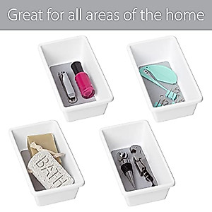 Smart Design Plastic Drawer Organizer - Set of 3-6.75 x 3.75 Inch - Non-Slip Lining and Feet - BPA Free - Utensils, Flatware, Office, Personal Care, or Makeup Storage - Kitchen - White with Gray