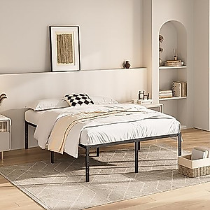 Jebosam Full Size Bed Frame No Box Spring Needed 14 inch Heavy Duty Platform Steel Support 2500 lbs Bed Frame Full Size Easy to Assembly Non-Slip Noise Free Black