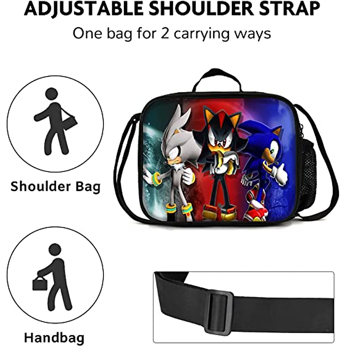 LMUCYISYIS Cartoon Lunch Bag, Anime the Hedgehog Insulated Lunch Box for Teens Students, Portable Large Capacity Bento Box for Boys Girls for Work Picnic School Travel (Cartoon 2)