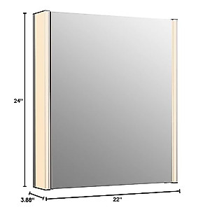 KOHLER K-81145-SLE-DA1 Maxstow Medicine Cabinet with LED Light, Mirror Door & Staggered Shelves, Rectangular Frame, 22" x 24"