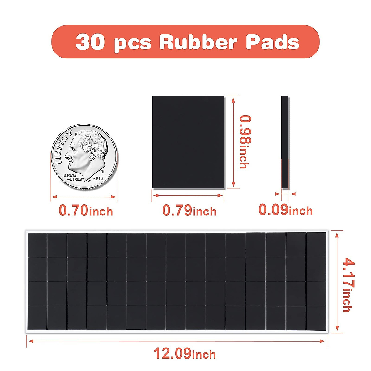Furniture Silicone Rubber Pads with 3M Self Adhesive Protects Drawers, Desks, Kitchen Cabinets and Furniture Against Bumps and Scratches (Rectangular 0.98 * 0.79 * 0.09 in) (30)