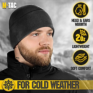 M-Tac Fleece Watch Cap - Tactical Beanie Hat Winter Skull Cap Cold Weather (Black, L)