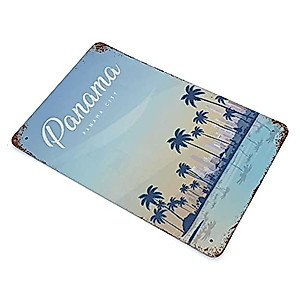 PPFINE Panama Travel Tin Sign Metal Plaque Art Hanging Iron Painting Retro Home Kitchen Garden Garage Wall Decor 12"x8"