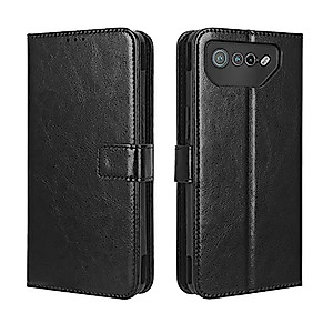 Kukoufey Case for Asus ROG Phone 7 Leather Case,Flip Leather Wallet Cover Case for Asus ROG Phone 7 Ultimate Case Black