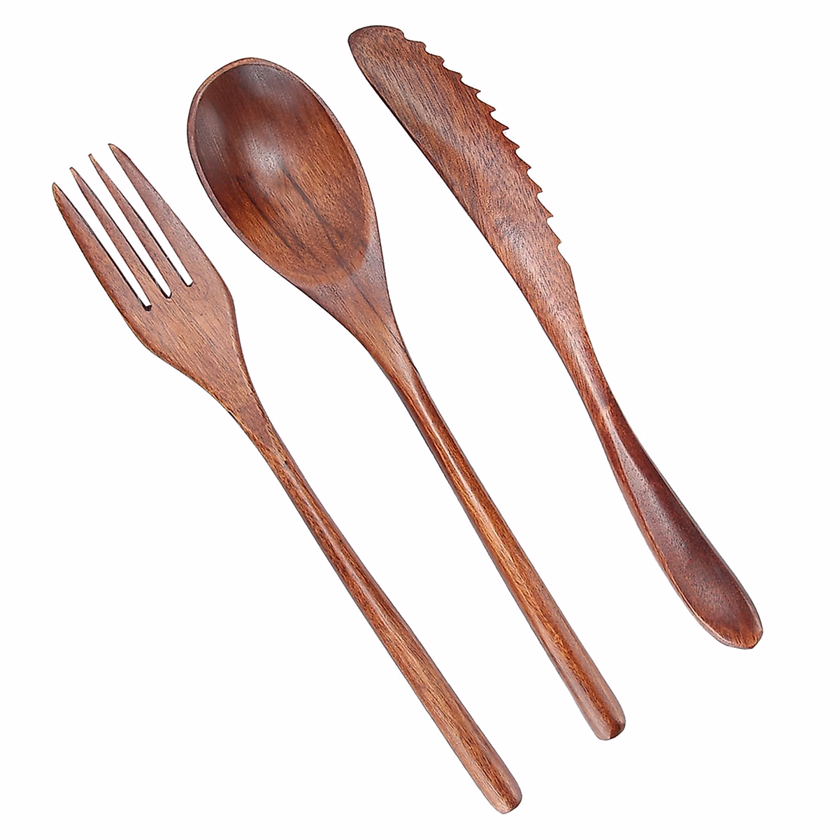 9Pcs Wooden Knife Fork Spoon Wooden Dinner Utensil Set Kitchen Dinnerware Portable Utensils for Parties Weddings Barbeques and Other Special Occasions