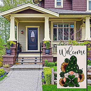 Welcome St Patricks Day Gnome Garden Flag 12.5x18 Inch Double Sided, Shamrock Lucky Clover Holiday Yard Outdoor Flag