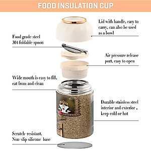 CUPADA Creative Cat Lovers Food Jar, Rose Dating Insulated Hot Food Jars Vacuum 17OZ with Folding Spoon for Work Trip Picnic Camping