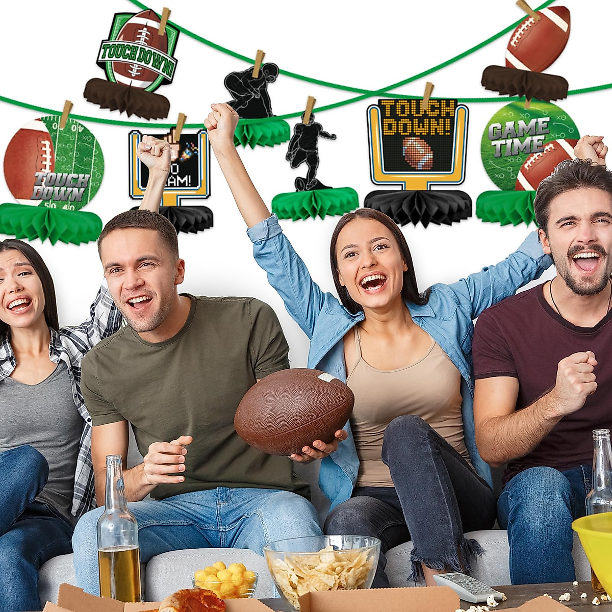 Gatherfun 10PCS Football Party Decorations Football Table Centerpiece Football Honeycomb Centerpieces Table Toppers for Football Birthday Party Football Gameday Tailgate Party Supplies