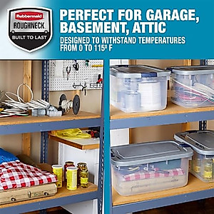Rubbermaid Roughneck Clear Storage Container, 50 qt., Clear Base, Grey and Blue Lid, Pack of 5 (1785784)