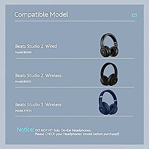 Wzsipod Studio 3 Replacement Earpads for Beats Wireless Headphones, Compatible with Beats Studio 2 Wired, Do Not Fit Solo 3/2, Beats Cushion Replacement Made of Memory Foam and PU Leather (Iron Grey)
