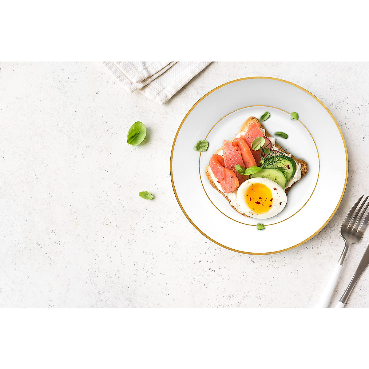 Bone China Dinnerware, 20PC Set, Service for 4, Double Gold Rim, White, Microwave Safe, Elegant Giftware, Dish set, Essential Home, Everyday Living, Display, decoration, Kitchen Dishes, Dinner set