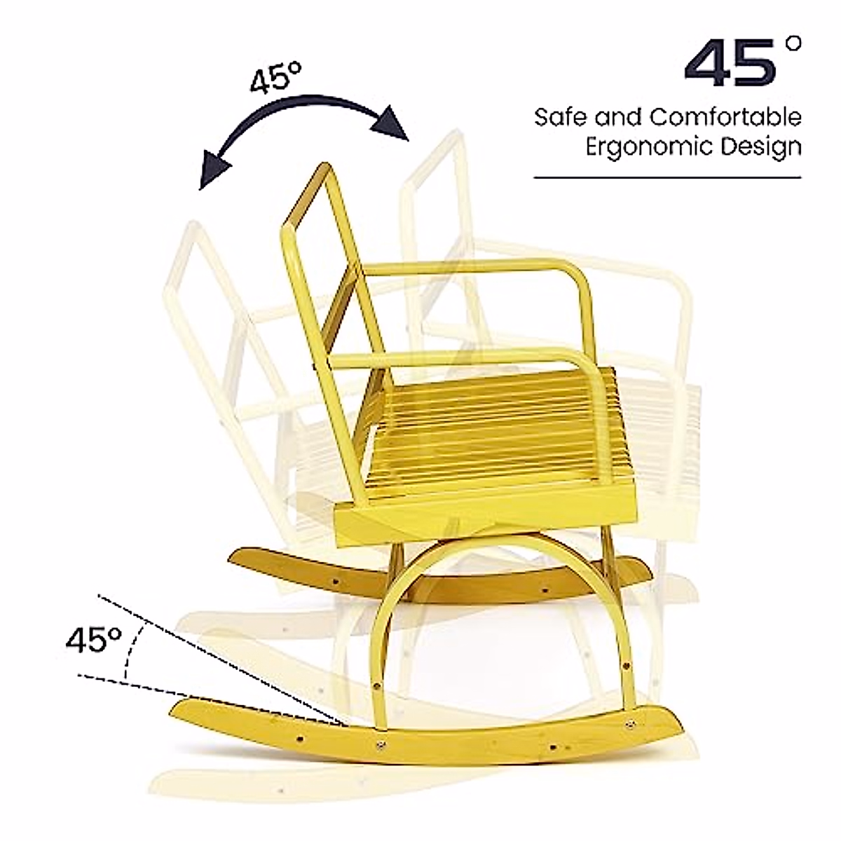 GAOMON Outdoor Patio Rocking Chair,42.52" D x 33.46" W x 35.43" H 2-Person Iron Rocking Chair,Outdoor/Indoor Rocking Chair, Patio Rocking Chair with Wide Seats for Backyard, Garden,Light Yellow