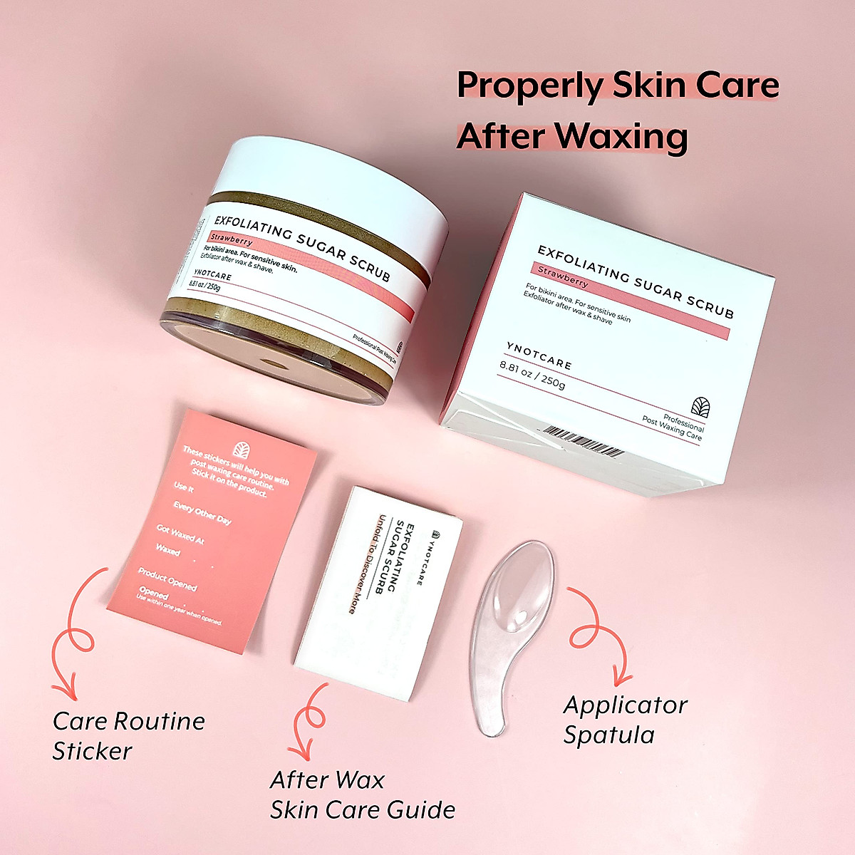 YNOTCARE Ingrown Hair Treatment Routine For Bikini Area After Hair Removal - Strawberry Sugar Exfoliating Scrub 8.81oz, Ingrown Hair Serum Original 1.69oz