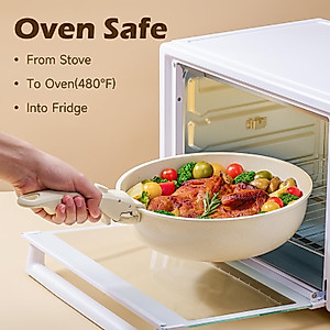 JEETEE Nonstick Frying Pan Set, Non Stick Frying Pans with lid and Detachable Handle, Frying Pan Set with Removable Handle-8 Inch-9.5 Inch-11 Inch, Oven Safe, PFOA Free, Beige