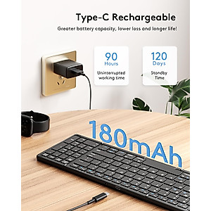 Foldable Bluetooth Keyboard with Numeric Keypad, Samsers Full-Size Wireless Folding Keyboard with PU Leather, Portable Travel Keyboard for iOS Android Windows Mac OS, Support 3 Device(BT5.1 x 3)-Black