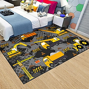 CAFCIOYG Construction Rugs for Boys Room Play Rug for Cars and Trucks Car Rug Play Mat Kids Rugs for Playroom Car Rug for Boys Room Construction Decor for Boys Room,Grey 2'5''×4'