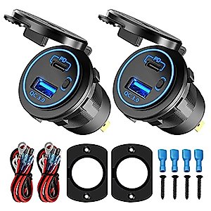 2 Pack 12v USB Outlet, U48W USB C Car Charger Socket Dual USB Outlet PD & QC 3.0 Car Socket with ON Off Switch Fast Car Charger for Car, Boat, Marine, Bus, Truck, Golf Cart, RV, Motorcycle