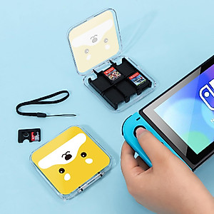 DLseego Game Card Case for Switch Lite/Switch/Switch OLED, Switch Game Cartridge Memory Card Portable Storage Box with 12 Game Card Slots and 2 Micro SD Card Slots and 1PCS Black Chain-Yellow Dog