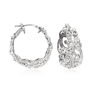 Ross-Simons Italian Sterling Silver Florentine Hoop Earrings